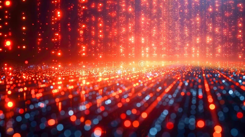 Binary Code and Digital Lines Abstract Background. Red Fiber Optics ...