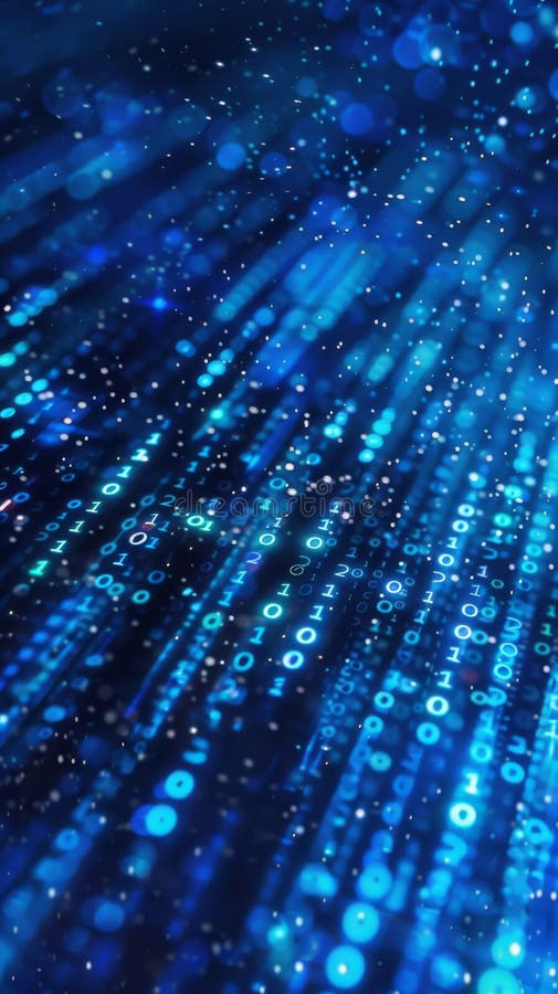 Binary Code Digits on a Glowing Blue Background, Digital Data Stream ...
