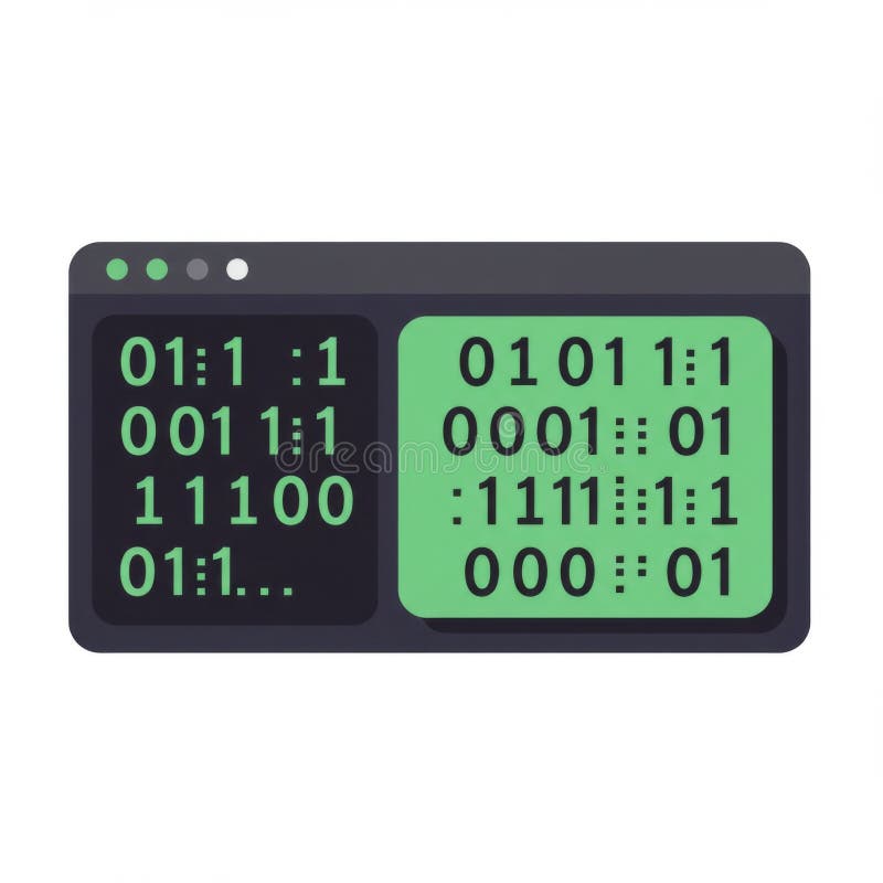 Binary Code Display on Dark Green Screen Depicting Computer Programming Stock Illustration ...