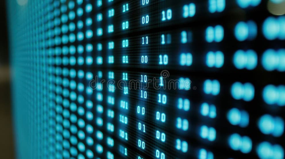 Binary Code Display Digital Information Screen with Data Streaming and Technology Concept Stock ...