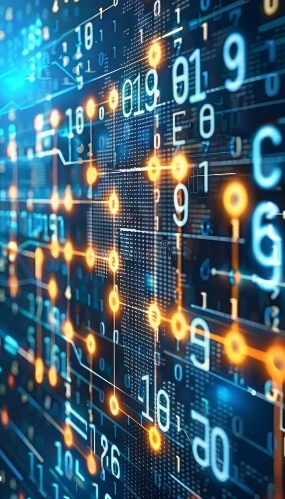 Binary Code and Encryption Concept with Glowing Dots on Pixelated ...