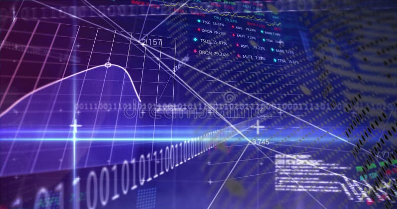 Binary Code and Financial Graphs Overlaying Digital Data Processing Animation Stock Video ...