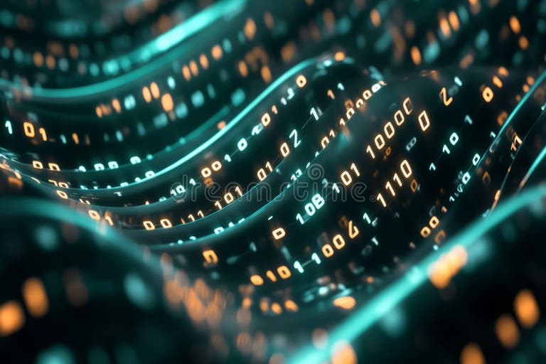 Binary Code Flowing in Wavy Patterns, Digital Communication and ...