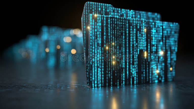 Binary Code Flows from Data Folder Icon in a Visual Representation of a ...