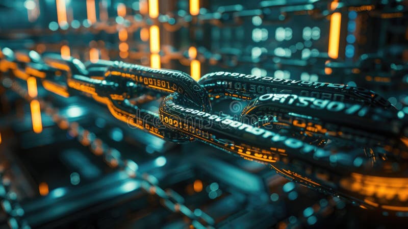 Binary Code in the Form of a Chain Blue Glowing Numbers on a Dark ...