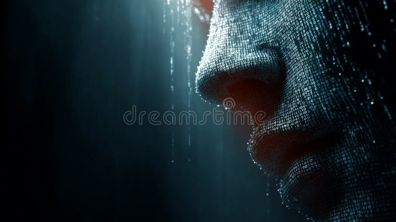 Binary Code Forming a Face in a Futuristic Digital Environment Stock ...