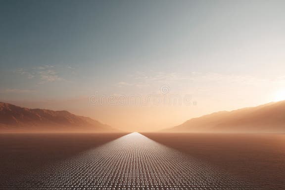 Binary Code Forms a Road To the Horizon Amidst Mountains, Symbolizing ...