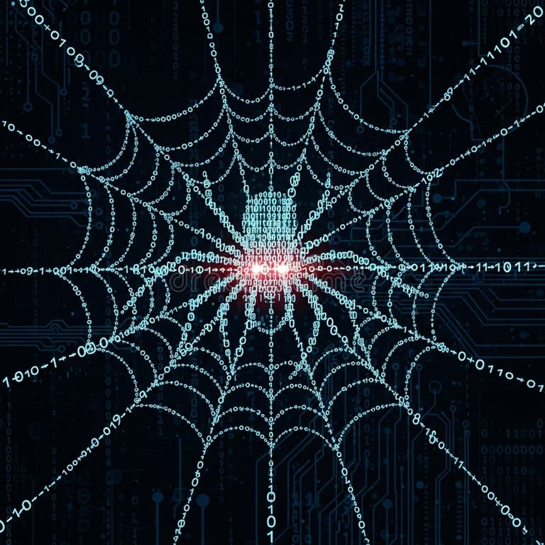 Binary Code Forms a Spider Web Pattern on a Dark Background, Featuring Electronic Stock ...