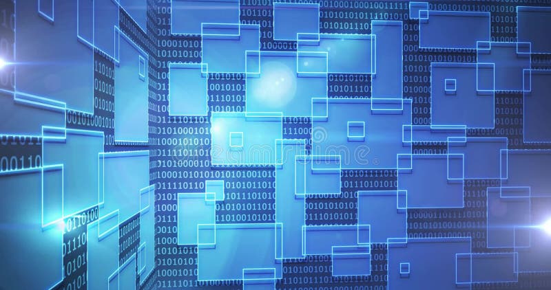 Binary Code and Geometric Shapes Animation Over Blue Digital Background Stock Footage - Video of ...