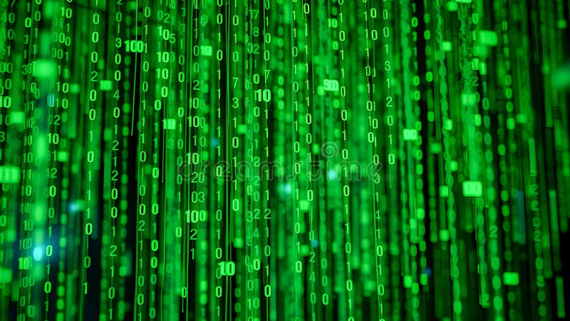 Binary Code on Green Background. 3D Rendering. Computer Digital Drawing ...