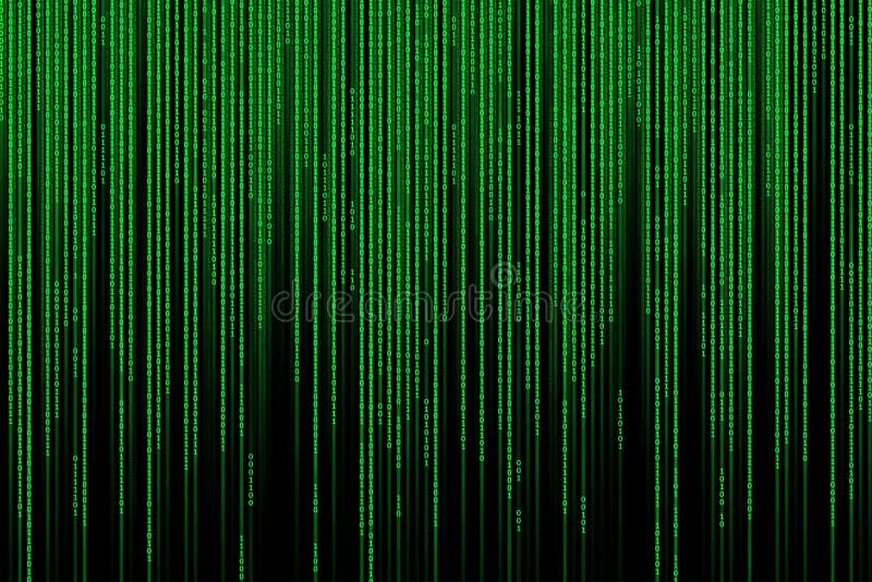 Binary Code, Green, Isolated on Black. Simulation of Binary Computer Code. Virtual Reality ...