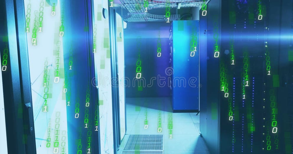 Binary Code Image Over Data Center Servers Stock Image - Image of ...