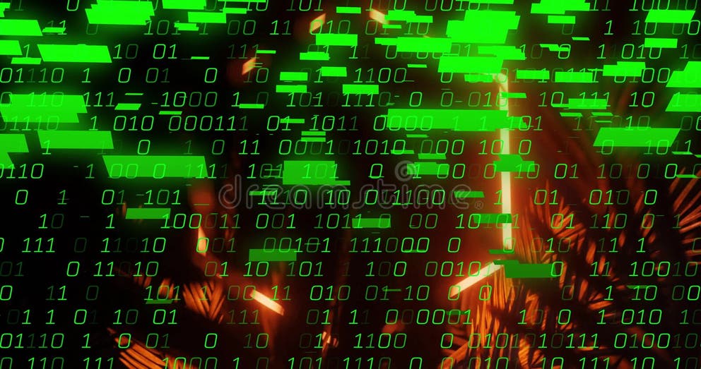 Binary Code Image Over Neon Lights and Abstract Shapes Stock ...