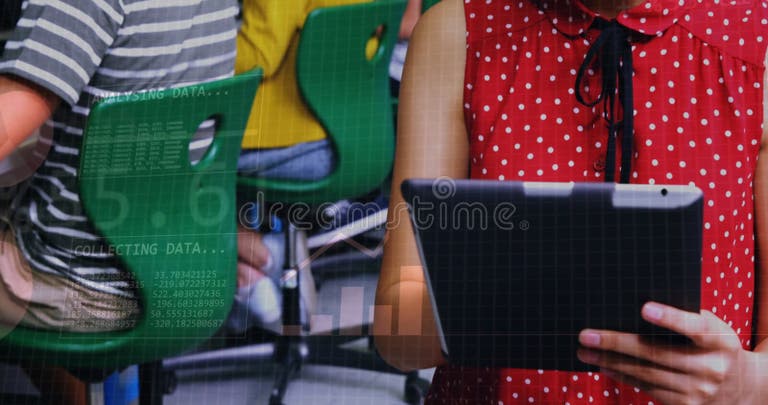 Binary Code Image Over Students Studying in Classroom Stock Photo ...