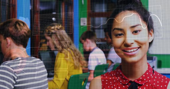 Binary Code Image Over Students Studying in Classroom Stock Image ...