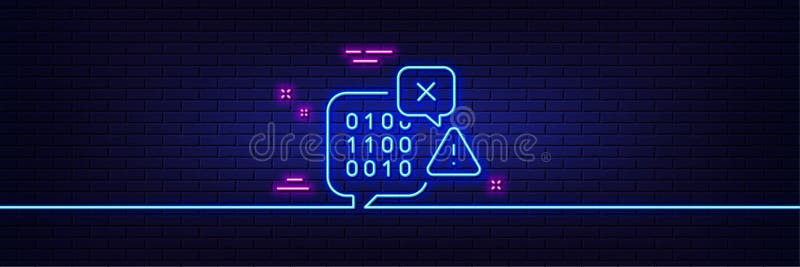 Binary Code Line Icon. Ransomware Threat Sign. Neon Light Glow Effect ...