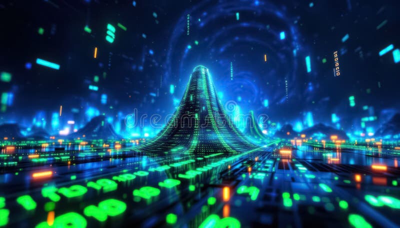 Binary Code Matrix Background, Tech Style Green Illuminated Numbers Stock Illustration ...