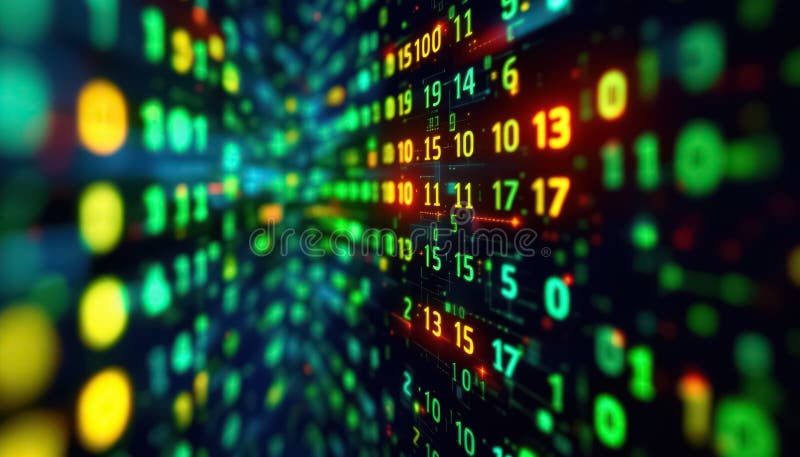 Binary Code Matrix Background, Tech Style Green Illuminated Numbers Stock Illustration ...