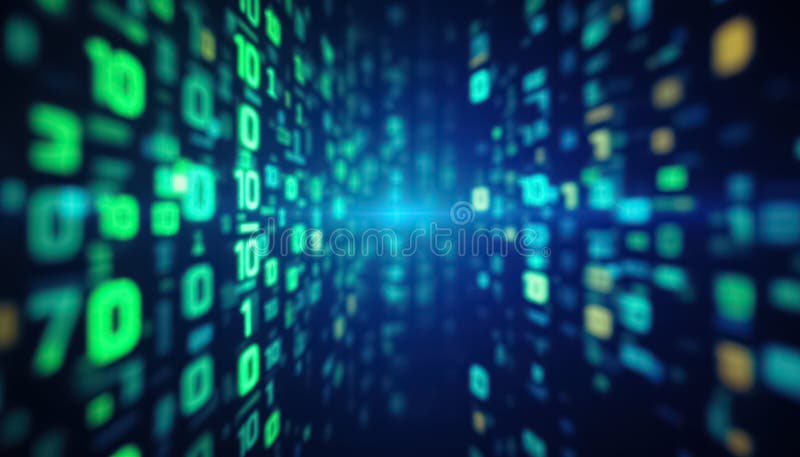 Binary Code Matrix Background, Tech Style Green Illuminated Numbers Stock Illustration ...