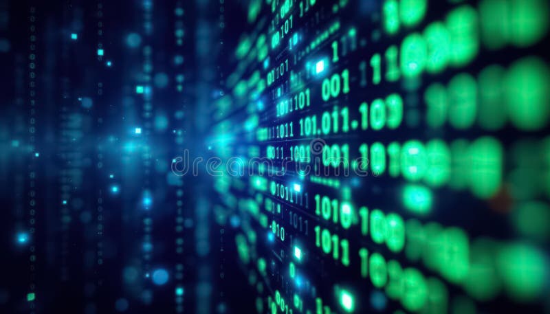 Binary Code Matrix Background, Tech Style Green Illuminated Numbers Stock Illustration ...