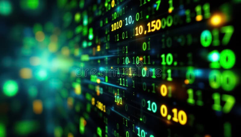 Binary Code Matrix Background, Tech Style Green Illuminated Numbers Stock Illustration ...