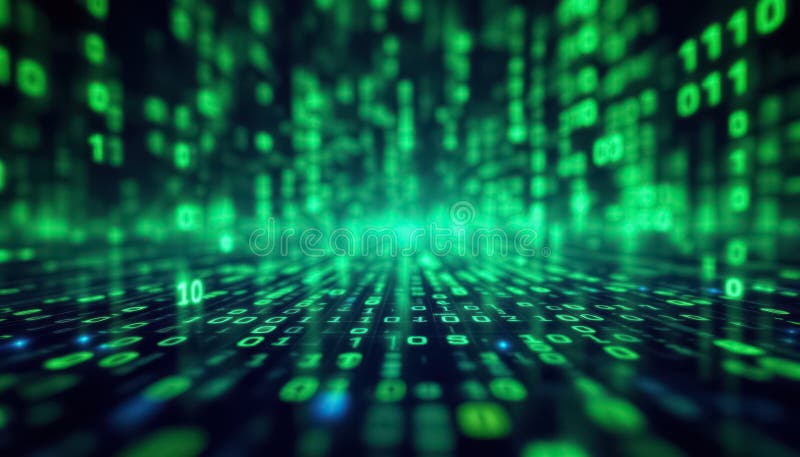 Binary Code Matrix Background, Tech Style Green Illuminated Numbers ...
