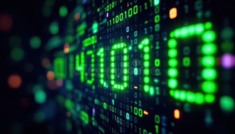 Binary Code Matrix Background, Tech Style Green Illuminated Numbers ...