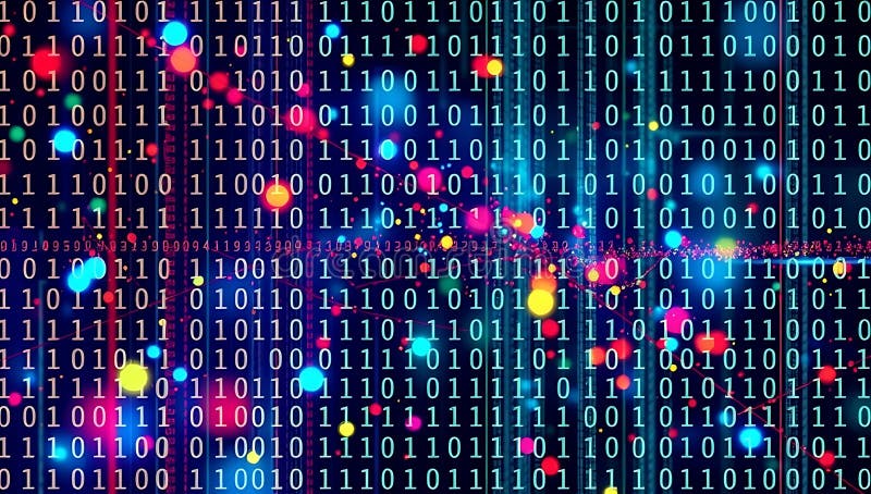 Binary Code Matrix with Colorful Illuminated Nodes Stock Illustration ...
