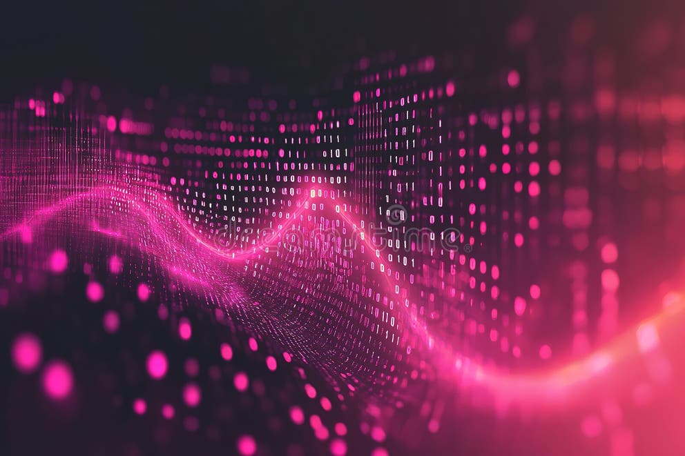 Binary Code Matrix Stream, Deep Fuchsia Data Flowing on Dark Background, Abstract Tech Stock ...