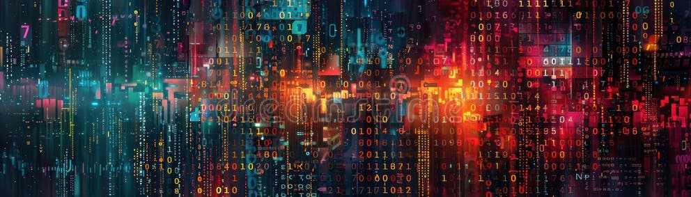 Binary Code Morphing into Futuristic Symbols on a Hi-tech Canvas Stock Illustration ...