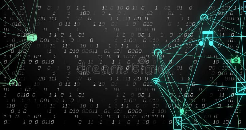 Binary Code and Network Connections Animation Over Dark Background ...
