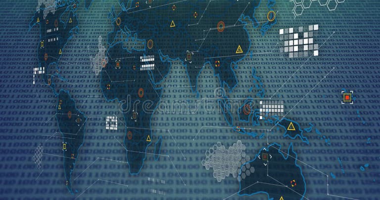 Binary Code and Network Connections Image Over World Map Stock Image ...
