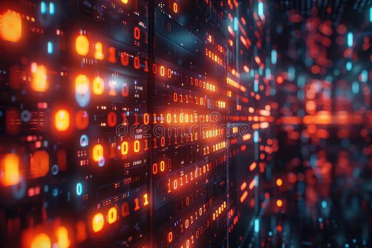 Binary Code. Orange and Blue Glowing Numbers. Computer Programming Stock Illustration ...