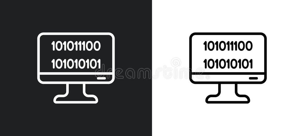 Binary Code Outline Icon in White and Black Colors. Binary Code Flat Vector Icon from Artificial ...