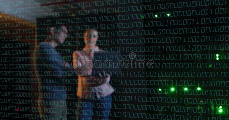 Binary Code Over People Discussing in Data Center Stock Footage - Video of people, encryption ...