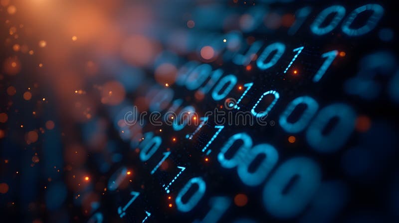 Binary Code Overlaying Blurred Background, Symbolizing Data Processing ...