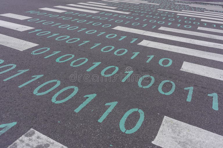 Binary Code Painted on the Pedestrian Crossing Stock Image - Image of ...