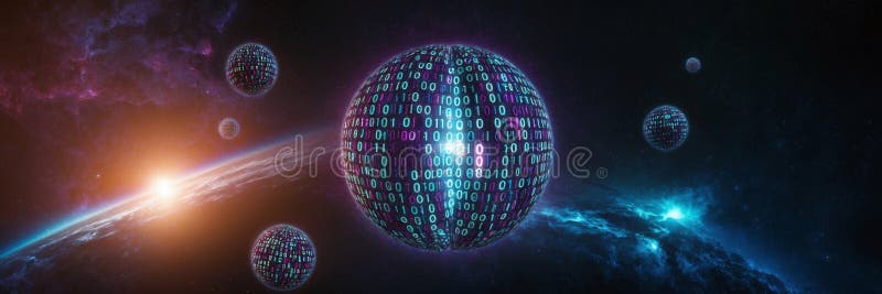 Binary Code Particles Floating in a Cosmic Dark Space Stock ...