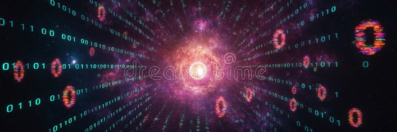 Binary Code Particles Floating in a Cosmic Dark Space Stock Illustration - Illustration of ...