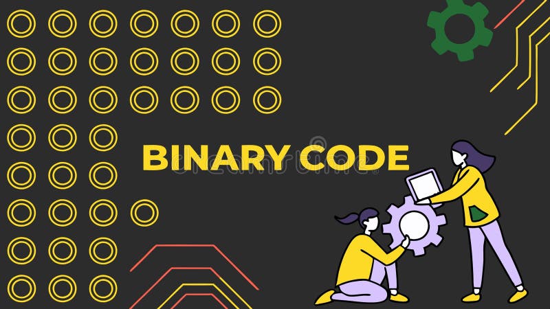 Binary Code and People Working, Technology Concept, Digital World, Coding and Teamwork Vector ...