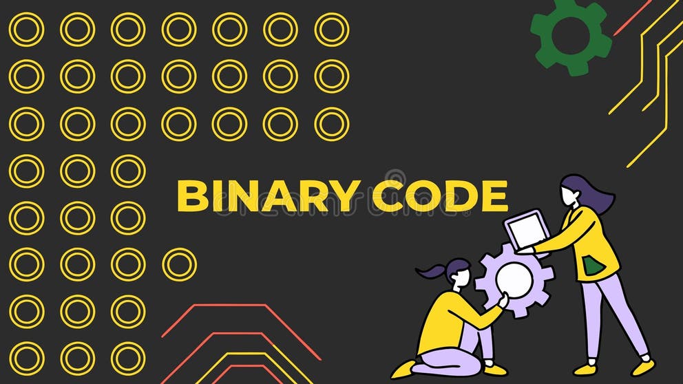 Binary Code and People Working, Technology Concept, Digital World, Coding and Teamwork Vector ...