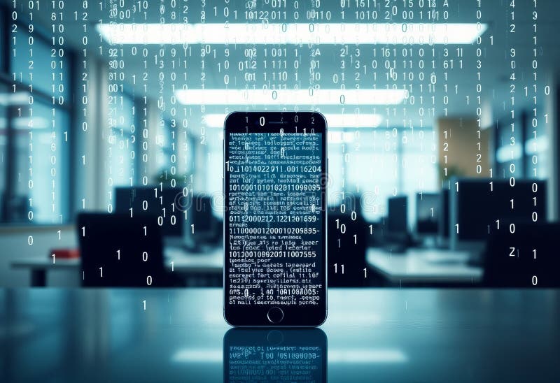 Binary Code Rain on Smartphone with Fragmented Reality Binary Co Stock ...