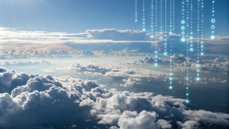Binary Code Raining Down on Cloudy Sky Representing Cloud Computing Stock Photo - Image of ...