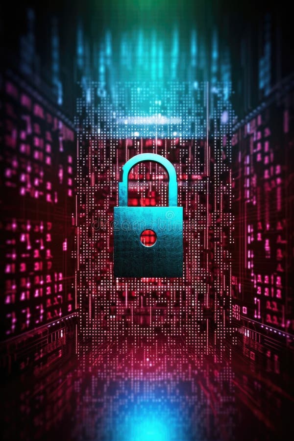 Binary Code On A Screen With A Cybersecurity Lock Icon Stock Illustration Illustration Of