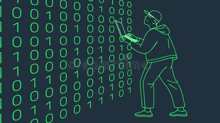 Binary Code Screen, Digital Technology and Data Flow Vector Design ...