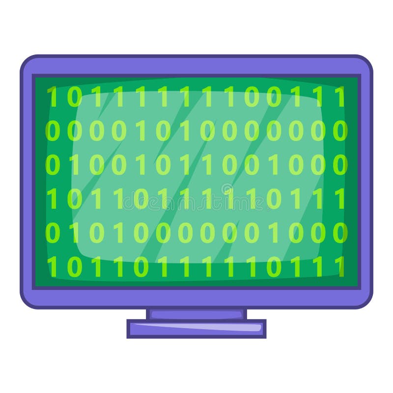 Binary Code on Screen Icon, Cartoon Style Stock Vector - Illustration ...