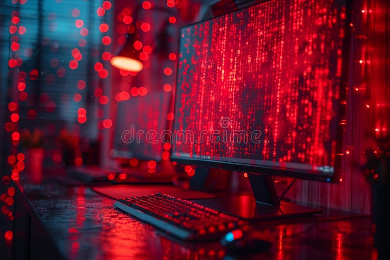 Binary Code on Screens with Red Light Stock Photo - Image of data, software: 314902328