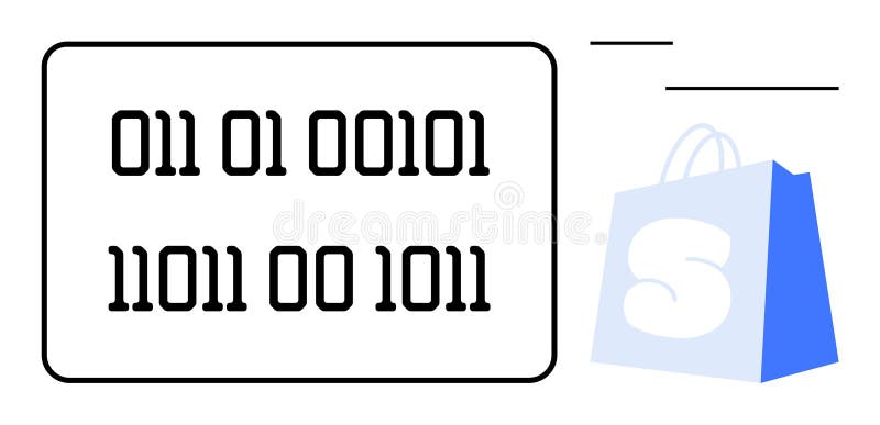 Binary Code on Shopping Bag Background with Light Design Elements Stock ...