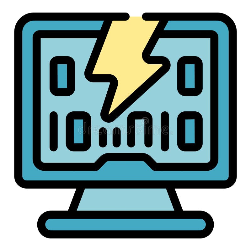 Binary Code Showing on Monitor Display Getting Struck by Lightning Bolt ...