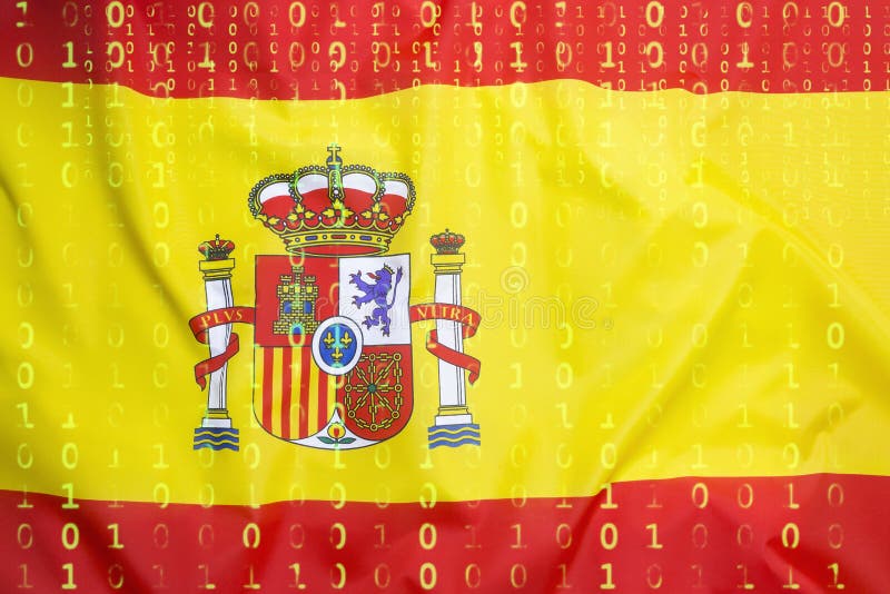 Binary Code with Spain Flag, Data Protection Concept Stock Illustration ...
